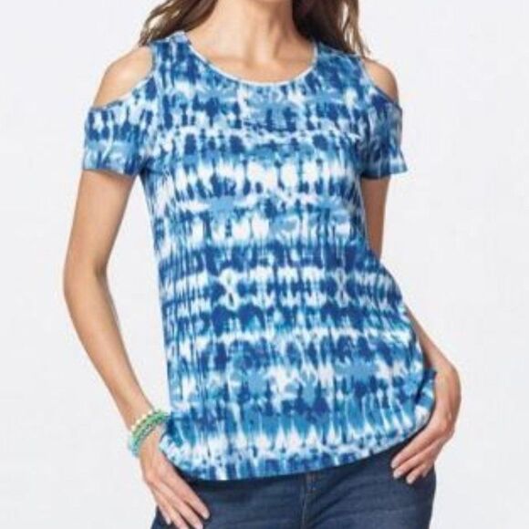 Avon | Tops | Avons Tina Coldshoulder Top Size L 214 Blue White New ...